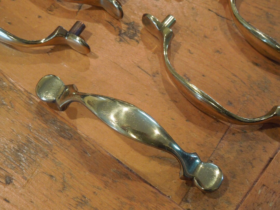 Lot of 12 Polished Brass Cabinet Handles, 3-1/8 Inches Between Holes ...