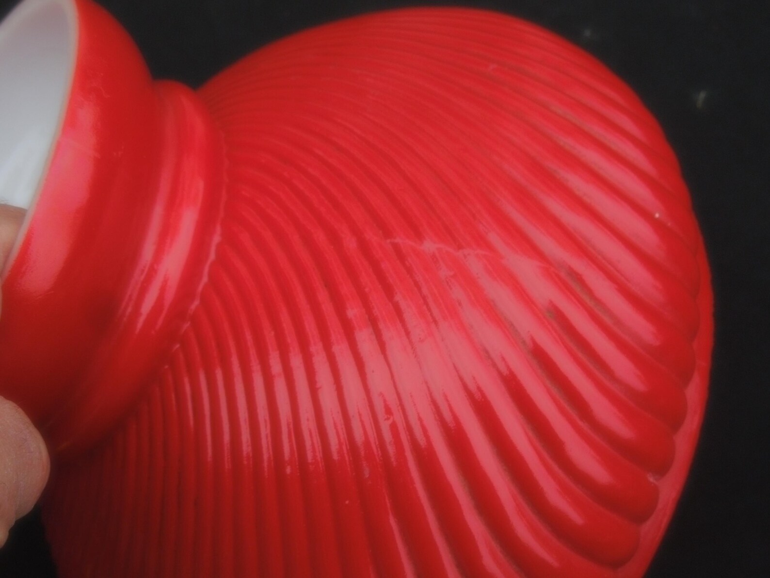 Rare Ruby Red Swirl Ribbed Student Lampshade, Period Red Lighting, Milk ...