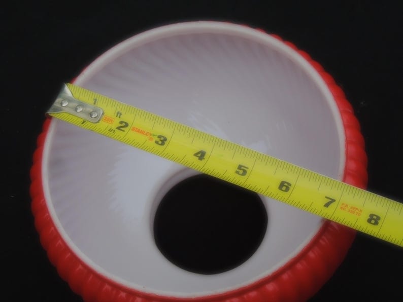 Rare Ruby Red Swirl Ribbed Student Lampshade, Period Red Lighting, Milk ...