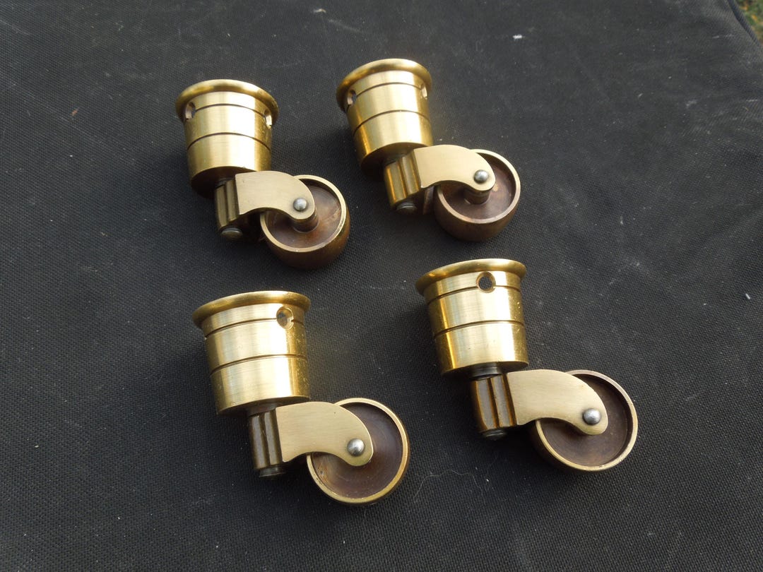 Solid Brass Swivel Cup Casters, Set of 4 Brass 1-1/4 Inch Wheel Casters ...