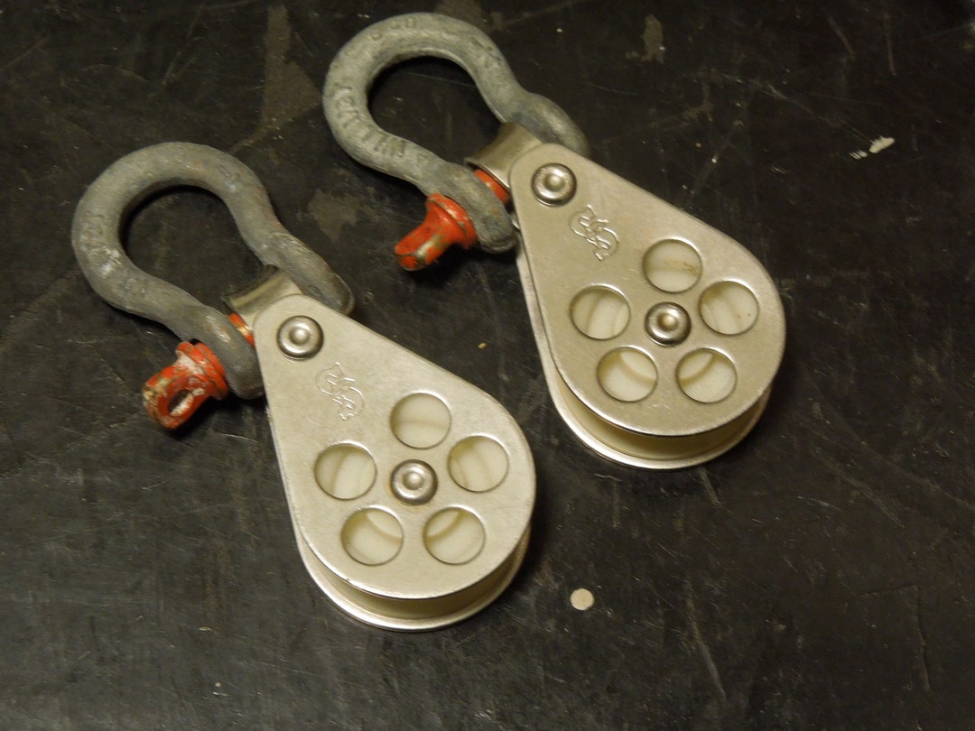 Pair or Sailboat Single Block Pulleys With Pin Shackles, Vintage Boat ...