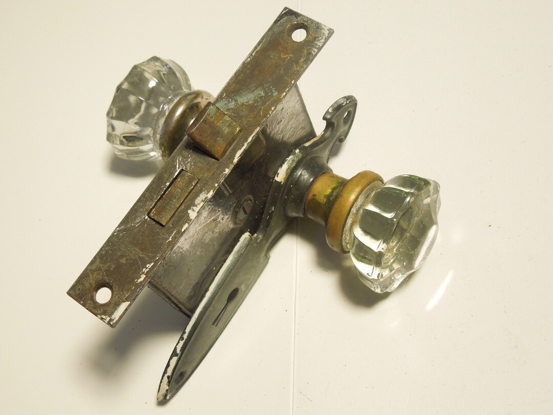Antique Glass Doorknob Lock Set, Skeleton Key Lock Set, FREE PRIORITY ...