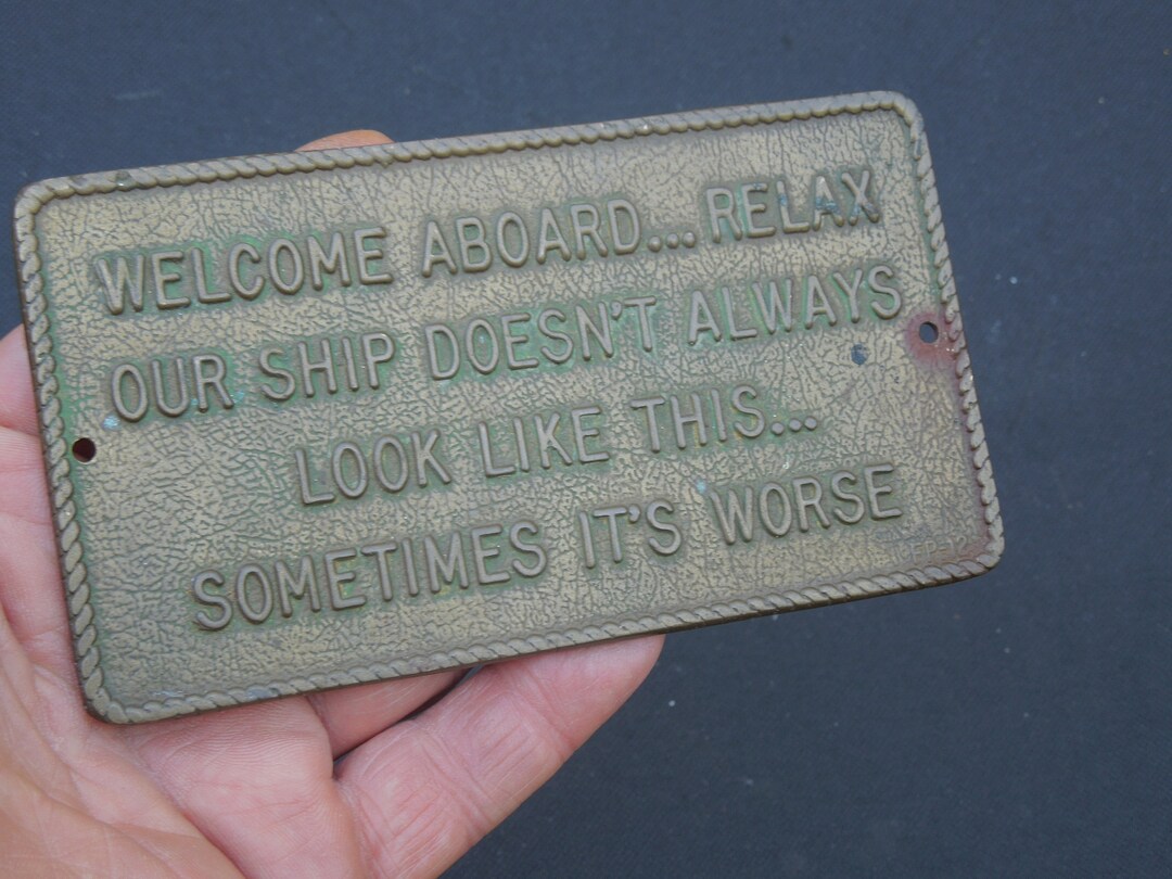 Rare Nautical Brass Novelty Ship Plaque, 1960's Brass Boat Plaque, FREE ...