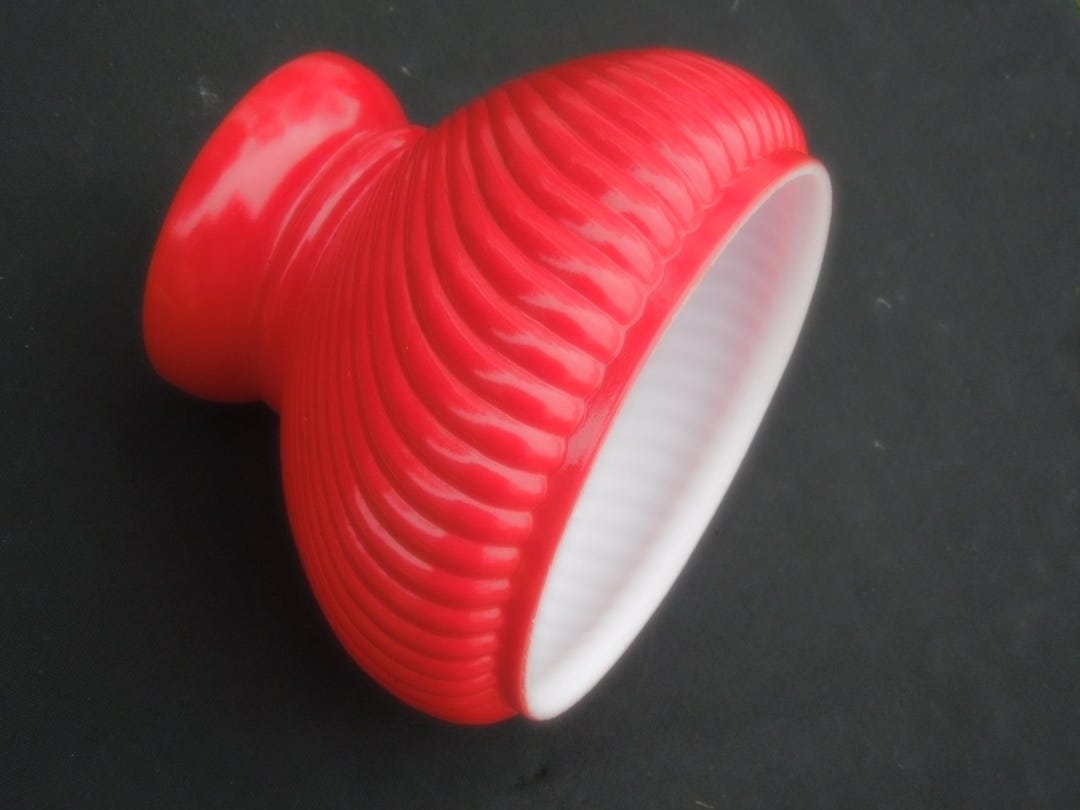 Rare Ruby Red Swirl Ribbed Student Lampshade, Period Red Lighting, Milk ...