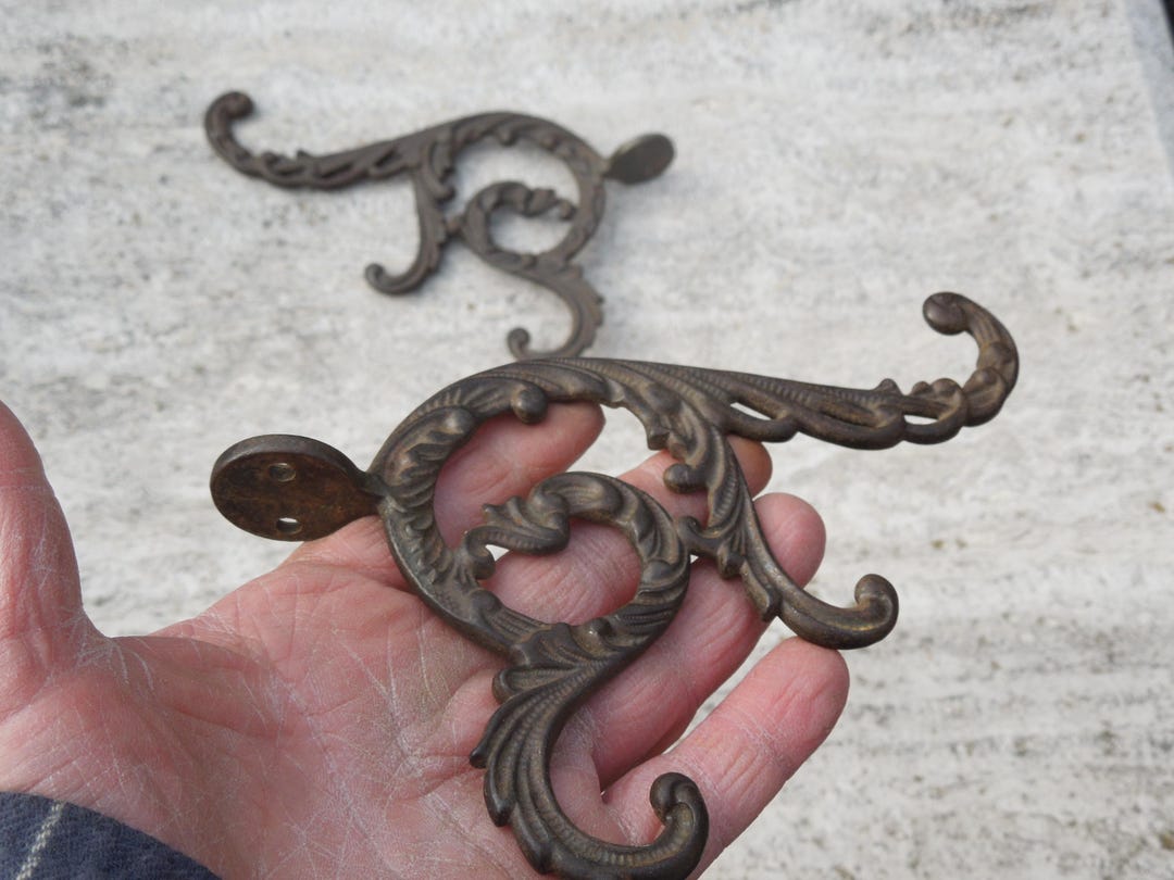 Victorian Large Iron Ornate Triple Hook Coat Hooks, Pair of Large ...