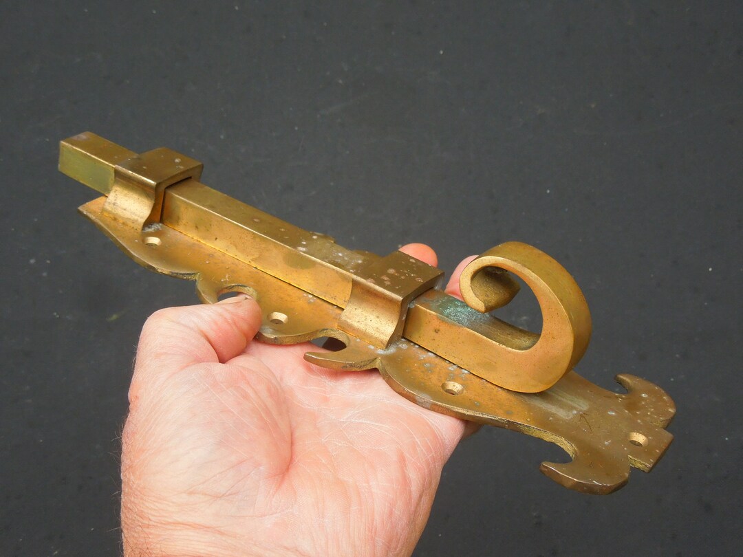 Rare Gothic Brass Sliding Bolt Lock Large Door Lock FREE - Etsy