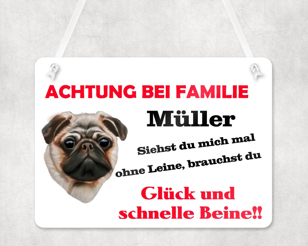 Door Sign Entrance Sign Sign With Pug Dog Decoration With Your Last ...