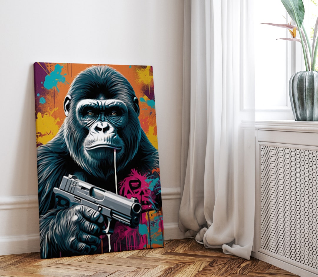 Pop Art Gorilla Mafia Gangster Canvas Mural Wall Art Home Decor Print ...