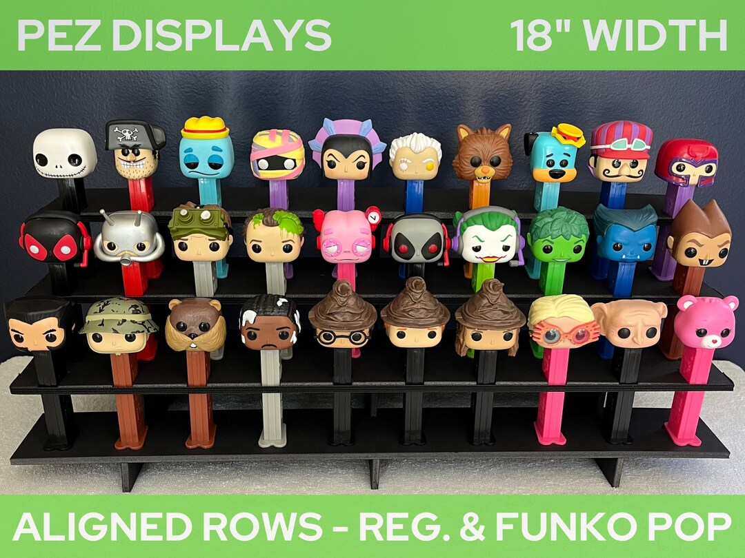 Aligned Rows 18" Wide PEZ Dispenser Display Shelf Stadium Style - Fits ...