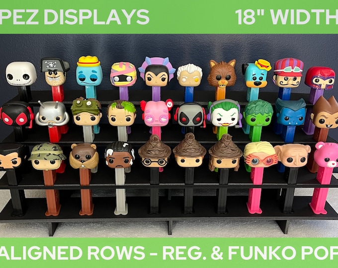 Aligned Rows 18" Wide PEZ Dispenser Display Shelf Stadium Style - Fits ...