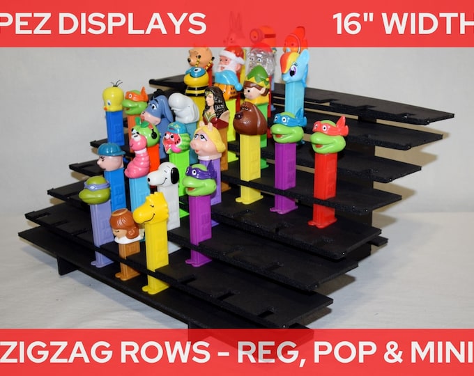 Zigzag Rows 16 Wide PEZ Dispenser Display Shelf Stadium Style Fits ...