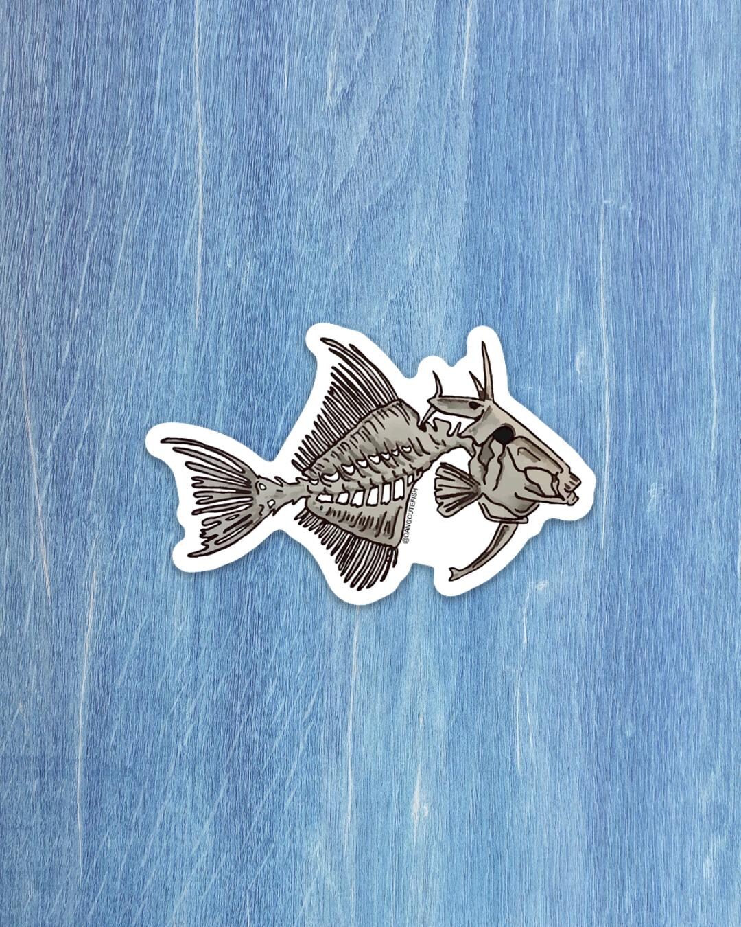 Matte Coated Vinyl Sticker - Triggerfish Skeleton, Spooky Fish ...