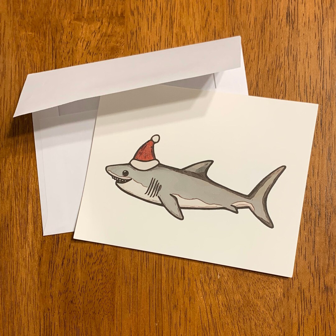 Santa Shark Christmas Card Set - 10 Cards and Envelopes - Great White ...