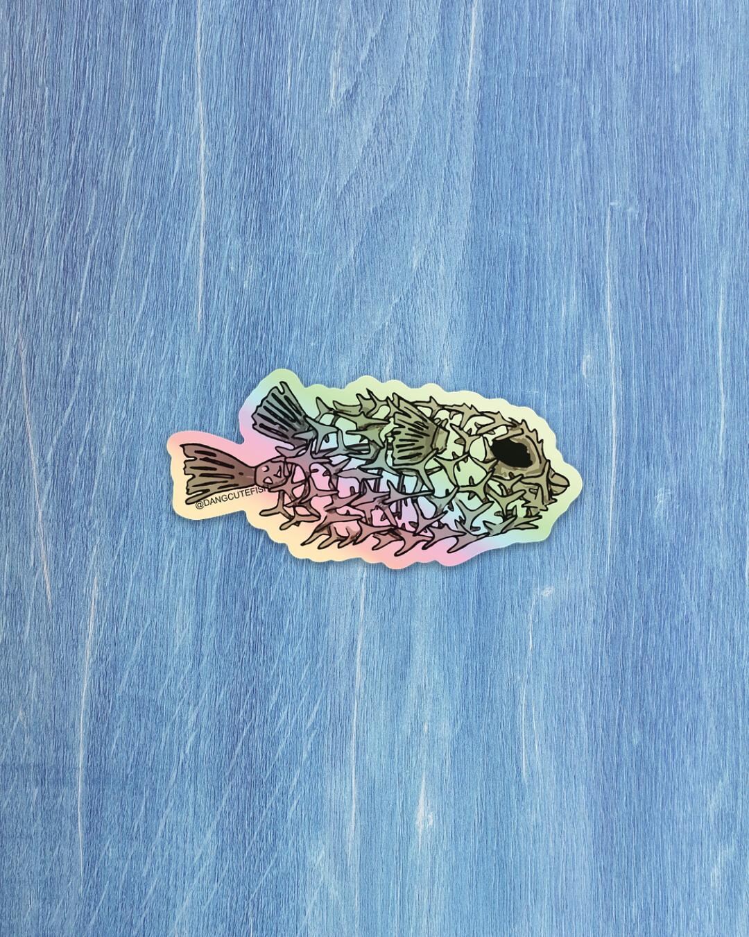 Holographic Vinyl Sticker - Pufferfish Skeleton, Striped Burrfish ...