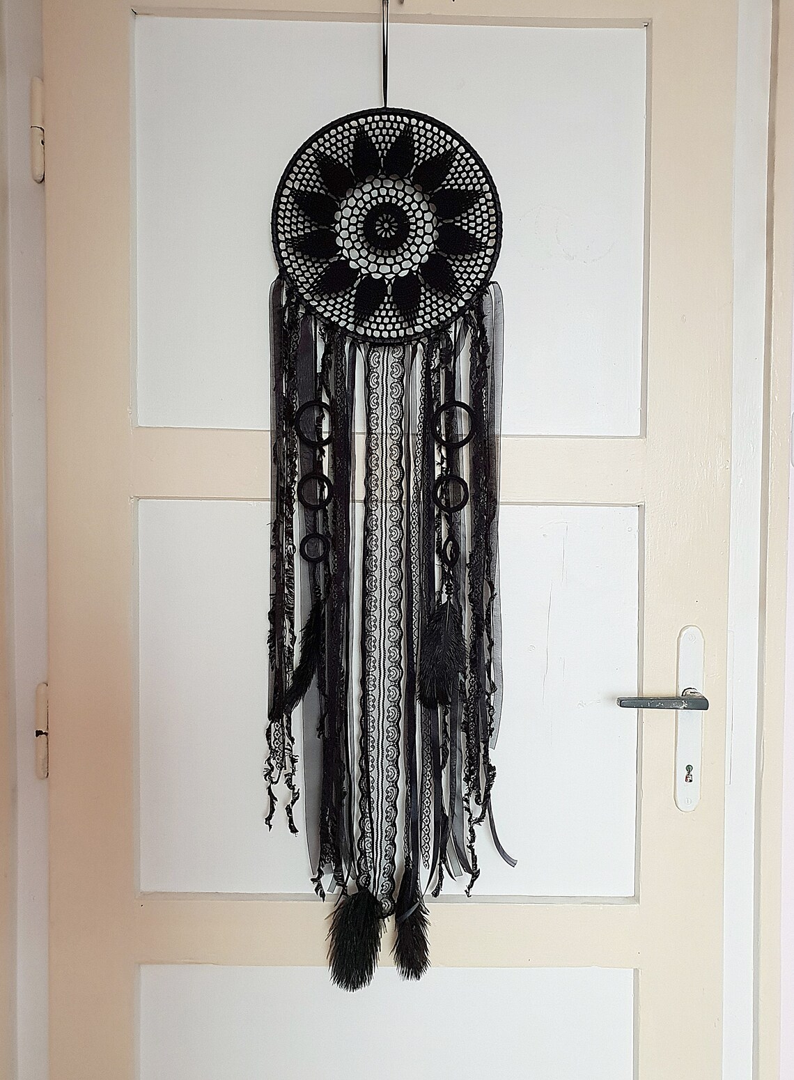 Extra Large Pure Black Dream Catcher 14 Black Crochet Boho | Etsy