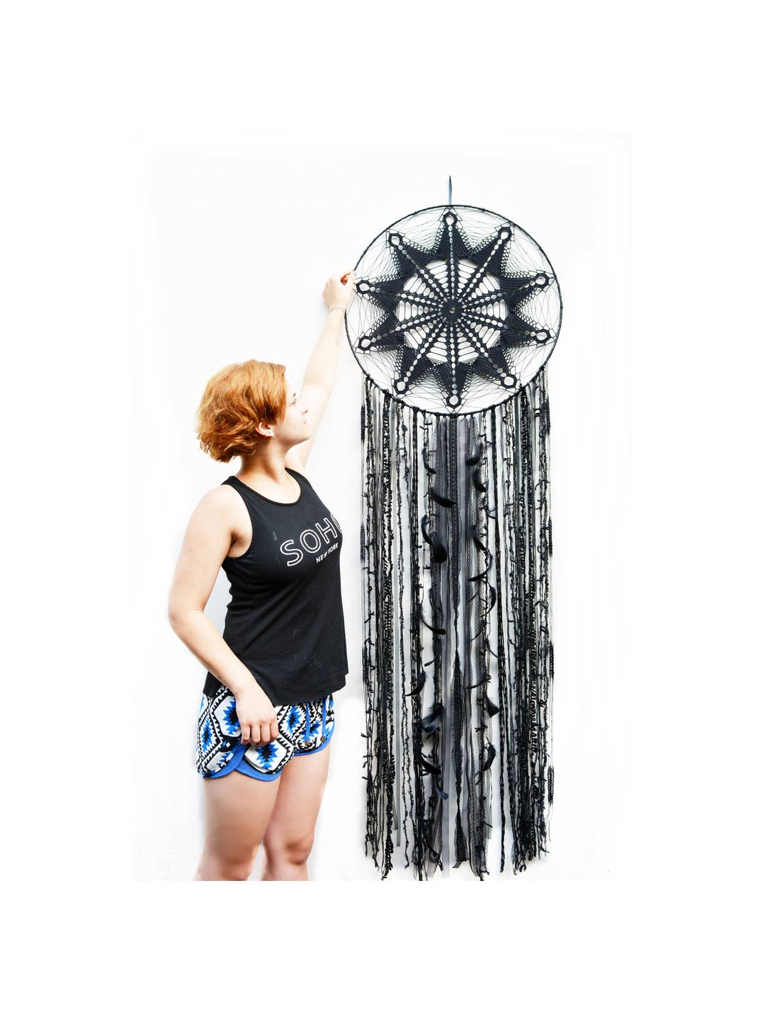 Giant Black Dream Catcher 80, 6.6 Ft Extra Large Black Mandala, Pure ...