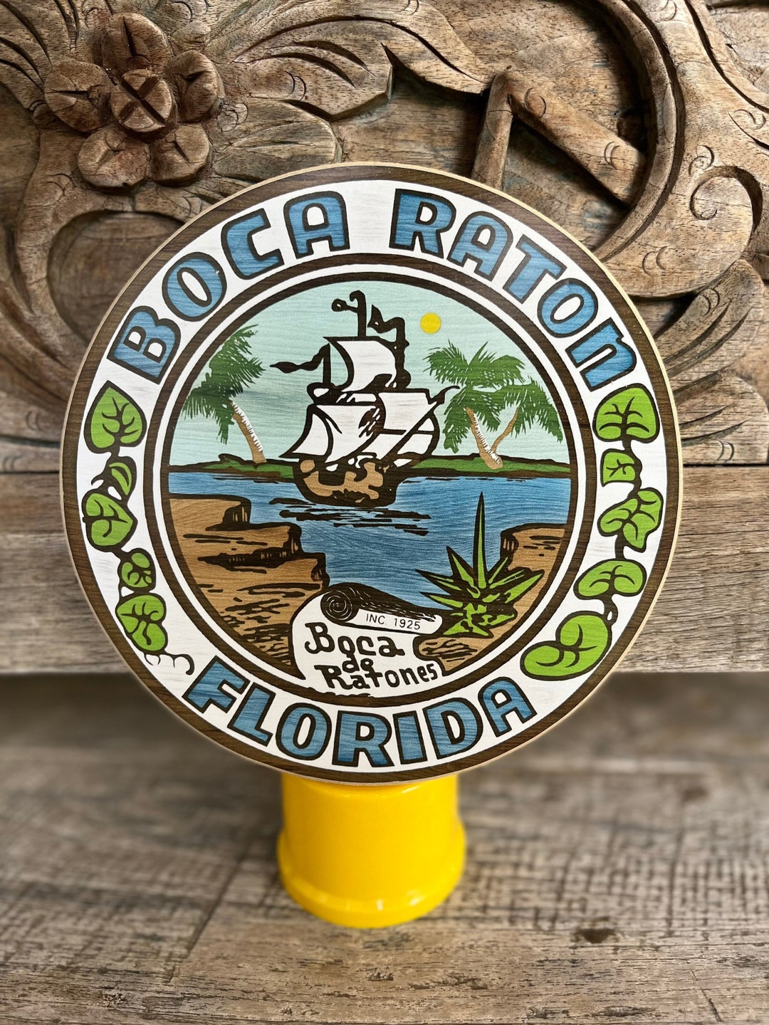Boca Raton Florida 8"x8" Round Sign - Photo on Wood - Etsy