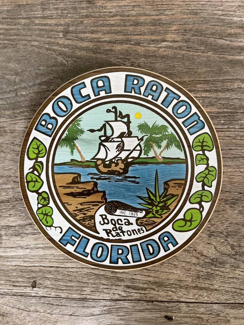 Boca Raton Florida 8"x8" Round Sign - Photo on Wood - Etsy