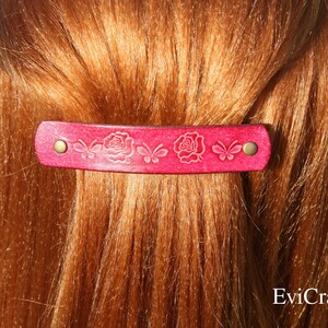 Red Rose Leather French Hair Barrette Leather Hair Clip | Etsy