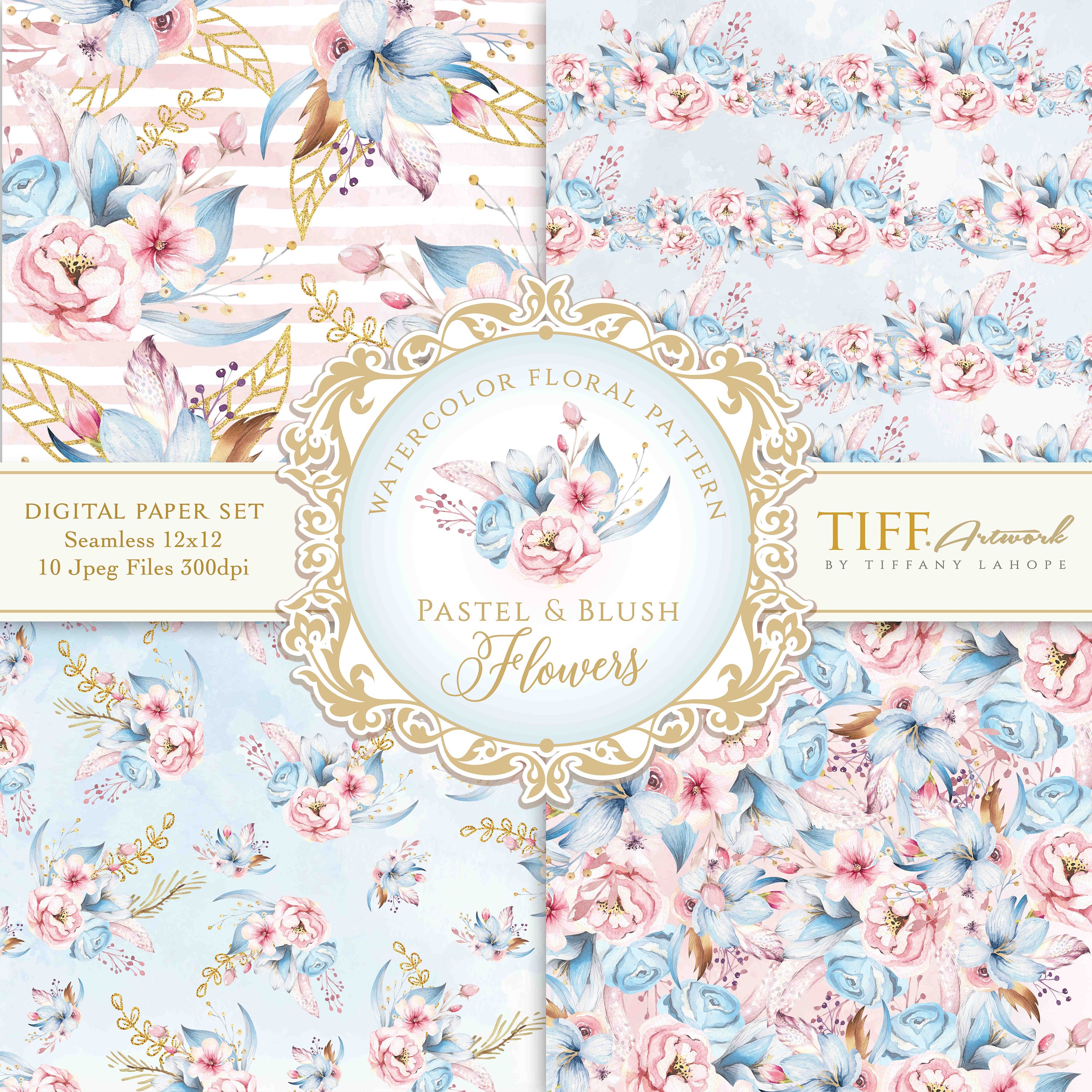 Watercolor Pastel and Blush Flower Digital Paper Pack, Watercolor ...