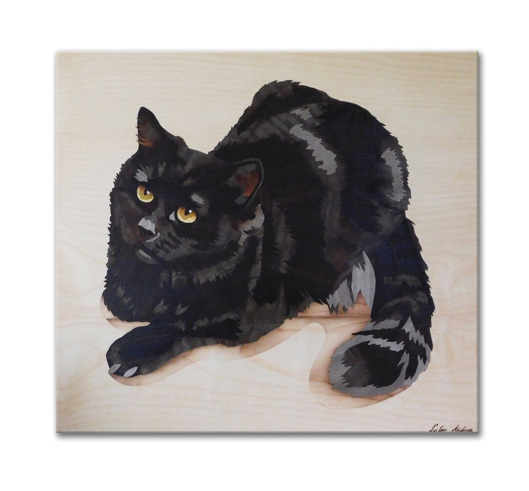 Custom Cat Portrait: Wood Marquetry Inlay Art, Pet Memorial - Etsy