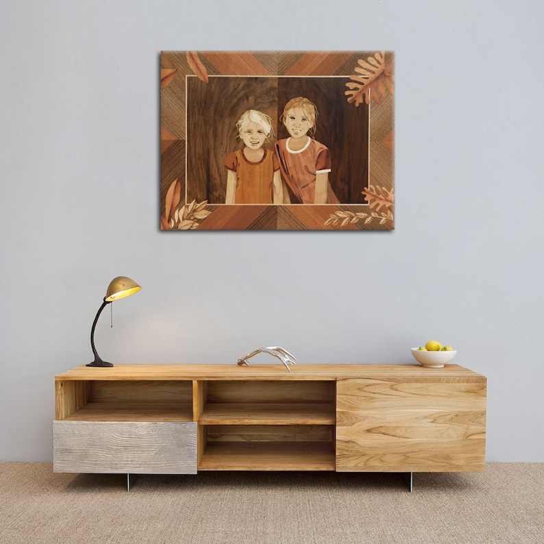 Wooden Marquetry Portrait Inlay Family Painting Anniversary Gift Gift ...