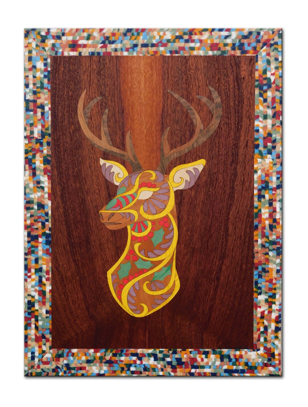 Colorful Deer Marquetry | Original Inlay Painting | Modern Wooden Wall ...