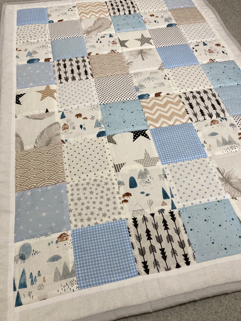 Handmade Patchwork Baby Quilt Handmade by Mum&me Blue - Etsy