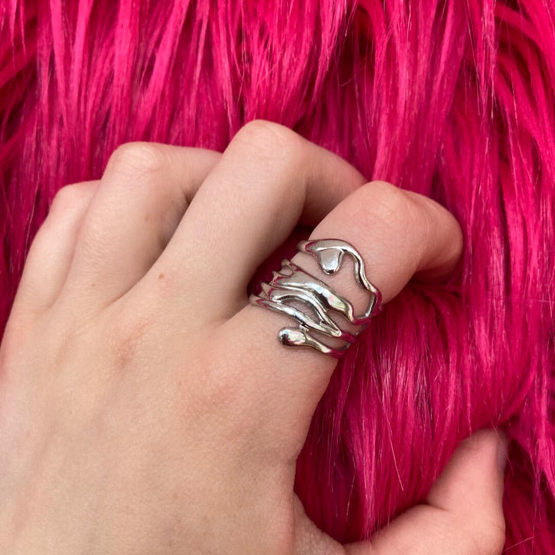 Slime Melted Trippy Open Band Ring Adjustable 304 Stainless Steel - Etsy