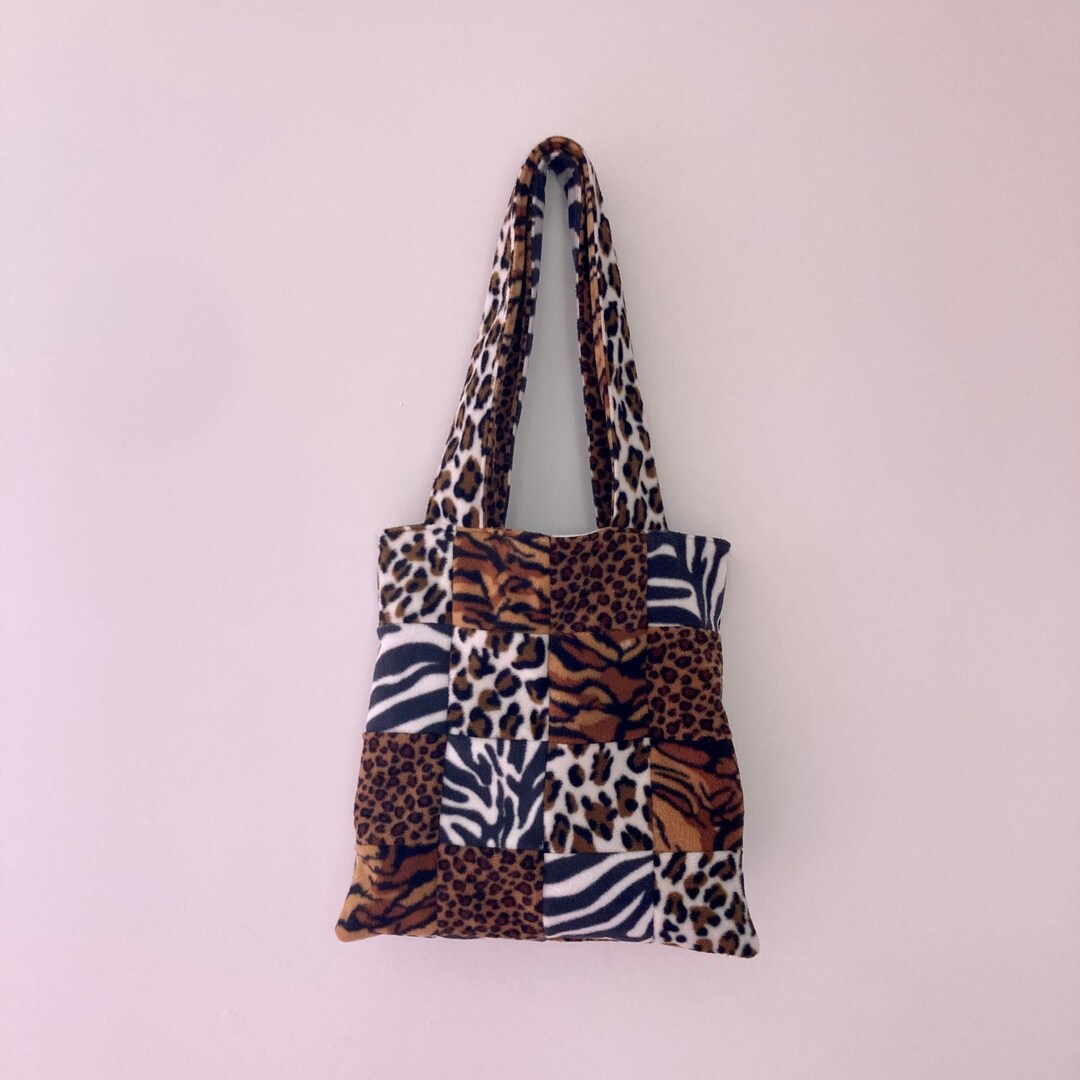 Fleece Animal Print Tote Bag - Leopard, Zebra, Cow, Tiger, Patchwork ...