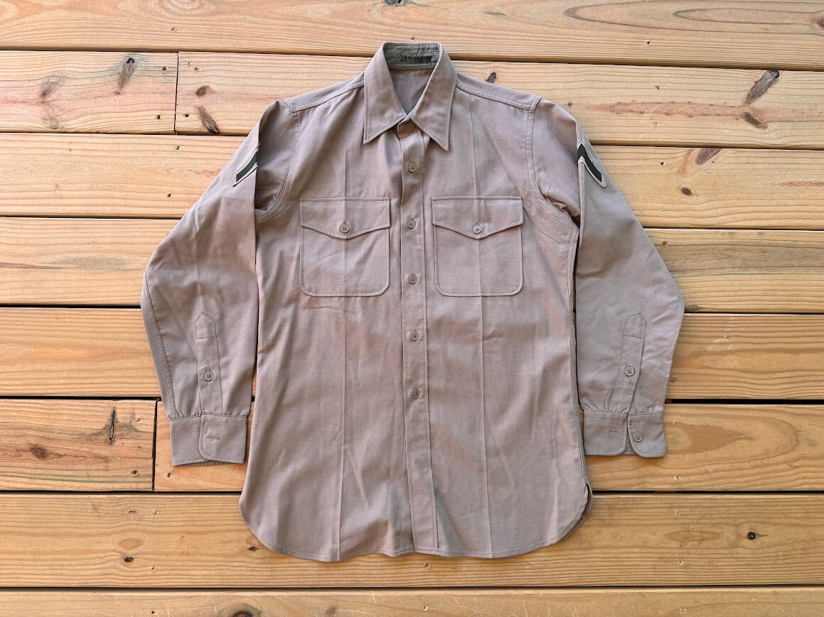 1960s Mens USMC Khaki Uniform Shirt Wool Size Medium Vintage Retro ...
