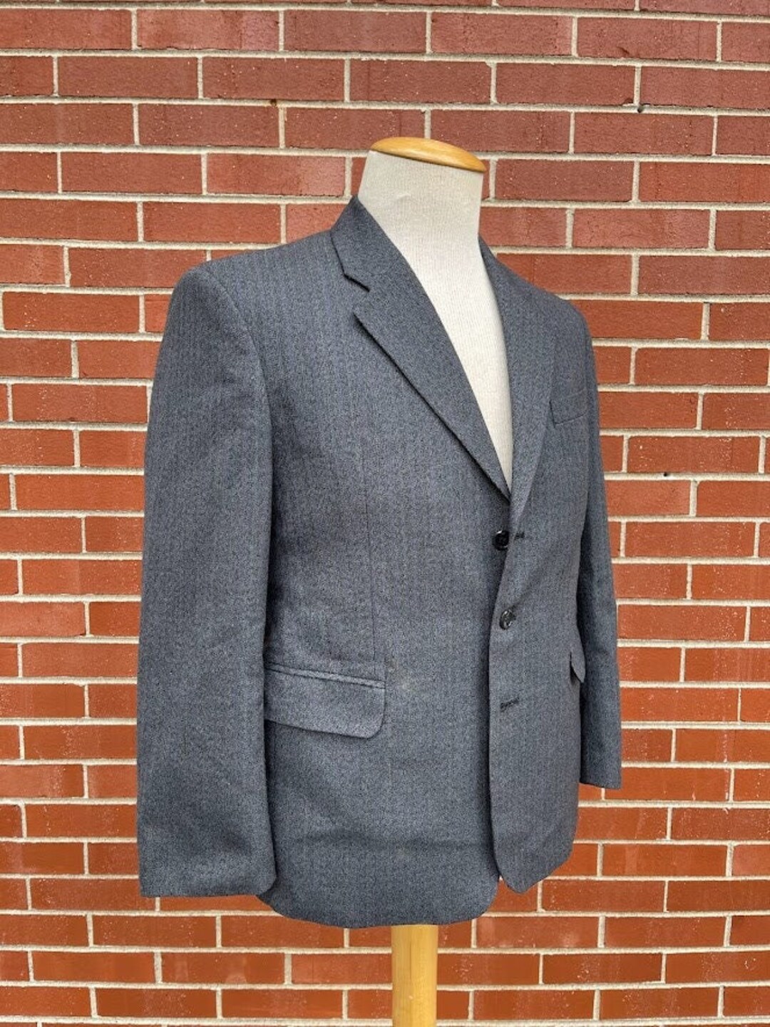 Vintage 1980's Soviet Suit Jacket, Grey Striped Wool Blend, Size 42 ...