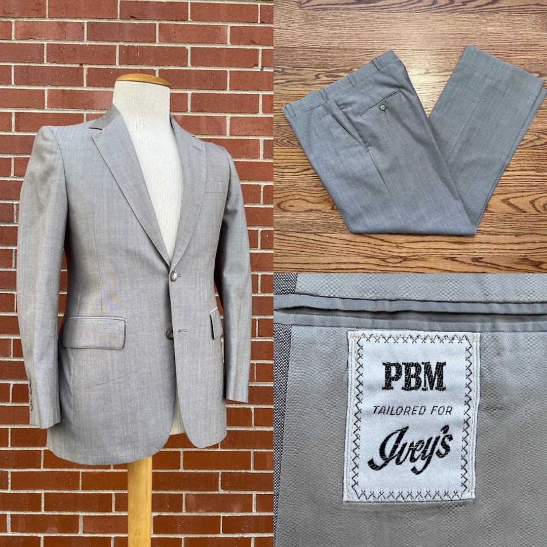 Vintage 1970's Men's Suit, Two-piece, Beige Sharkskin, Size Small ...