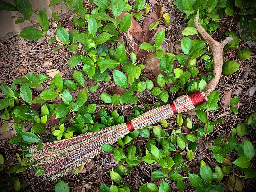 Handmade Altar Broom Besom Antler Hand Dyed Natural Broom Corn Red ...