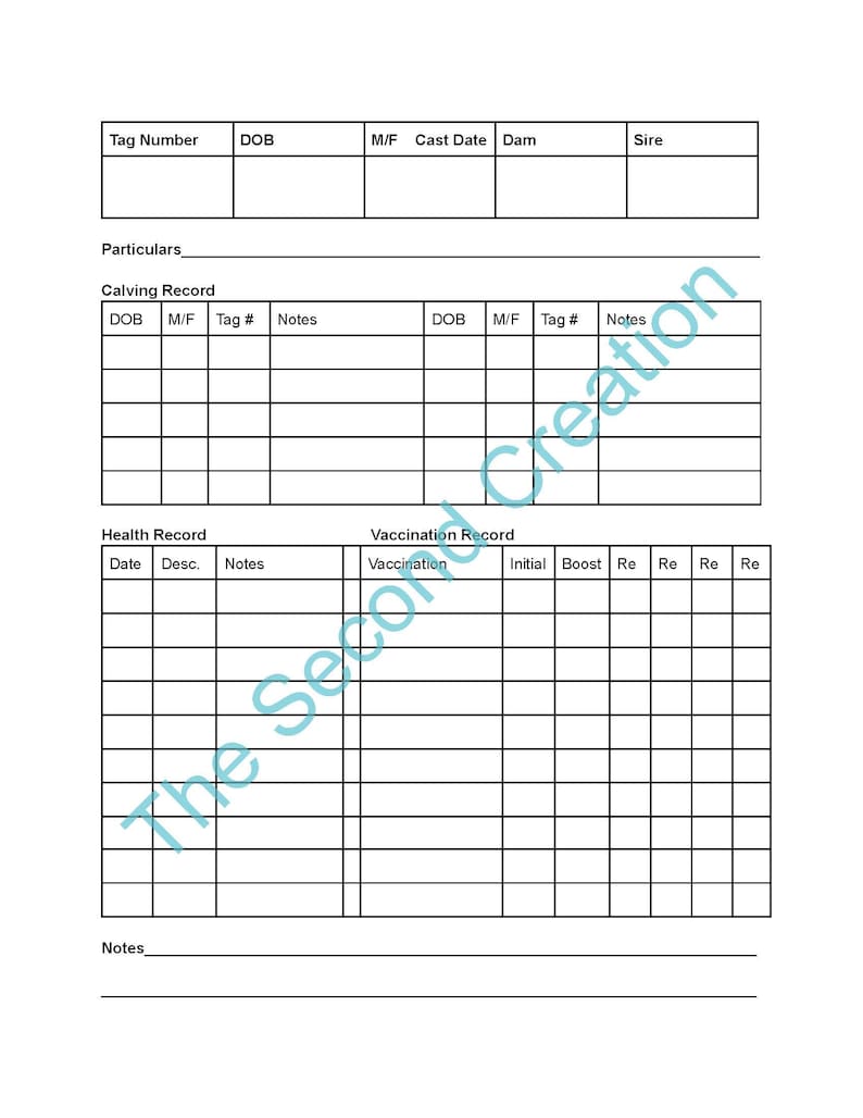 Livestock Record Sheet ~ Printable PDF ~ Cattle, Goats, Sheep ~ Birth ...