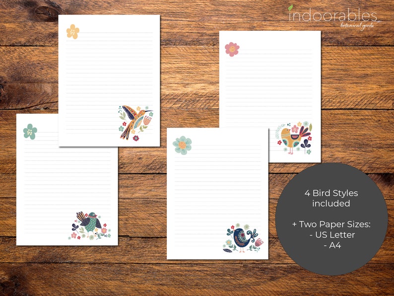 Printable Bird Stationery Paper / 4 Styles / 8.5x11, A4 / Letter ...