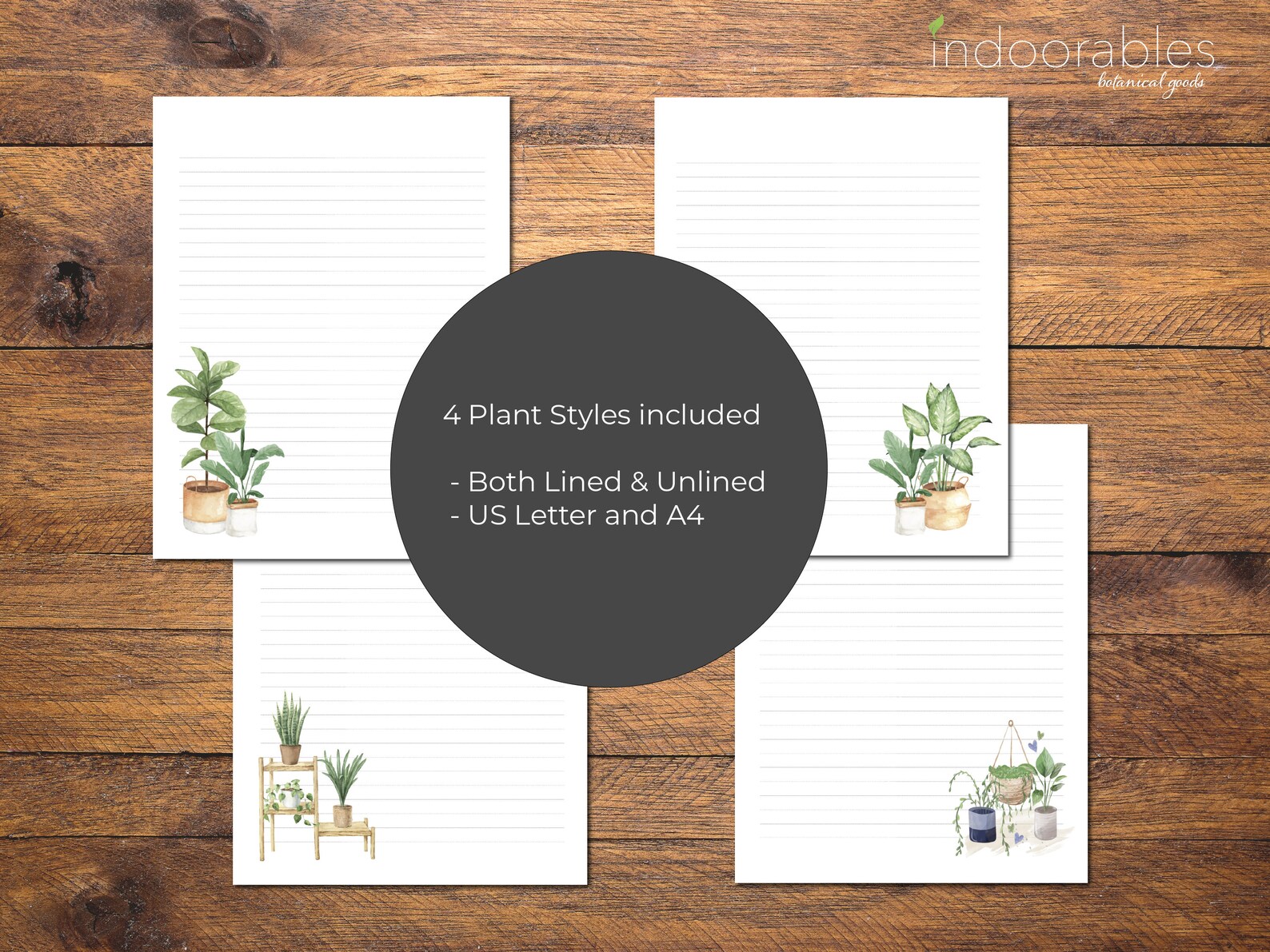 Printable Plant Stationery Paper / 4 Styles / 8.5x11, A4 / Letter ...