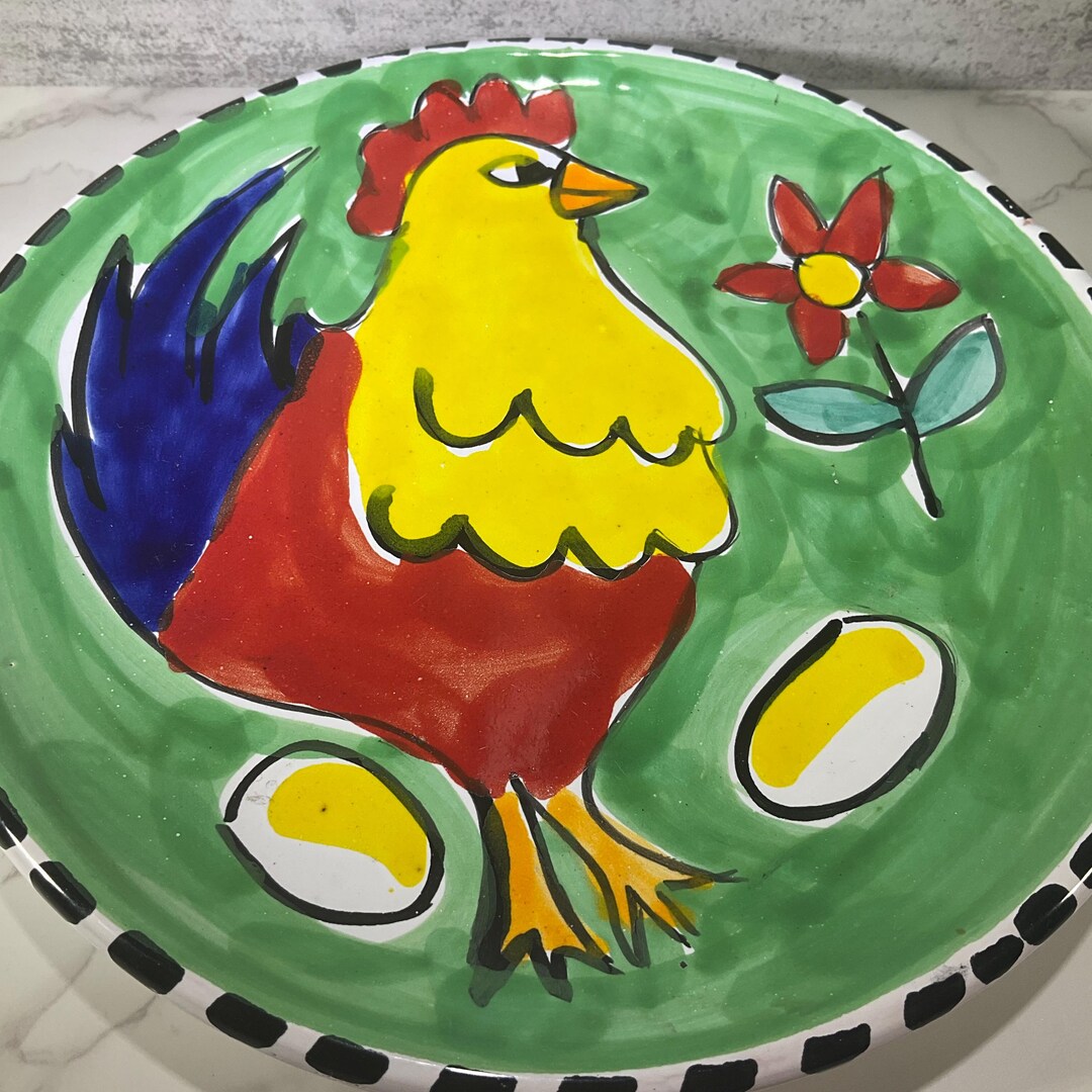 Italy Hand Painted Rooster Chicken Plate, 8” Wide, Farm House Vintage ...