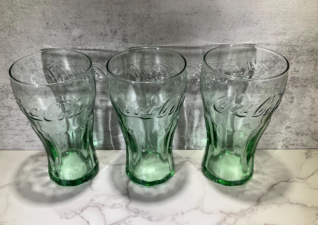 3 Green Small Coca Cola Glasses With Raised Letters, Juice Water ...
