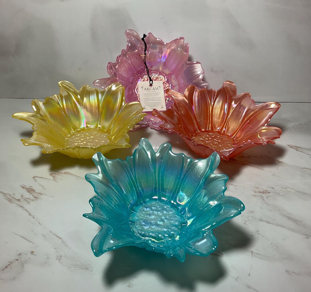 New 4 AKCAM Turkey Art Glass Iridescent Glass Bowls Brand New Turkey ...