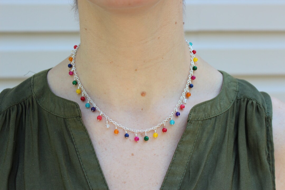 Dainty Beaded Silver Necklace, Delicate Beaded Silver Necklace ...
