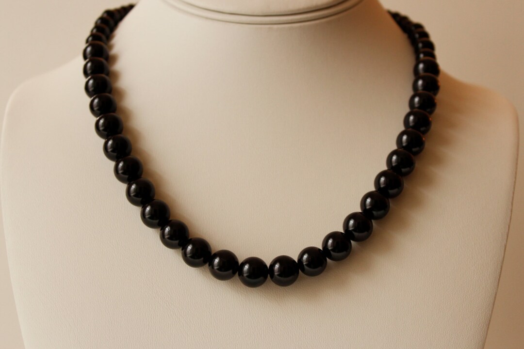 Black Bead Bridesmaid Necklace, Black Bead Wedding Necklace, Elegant ...