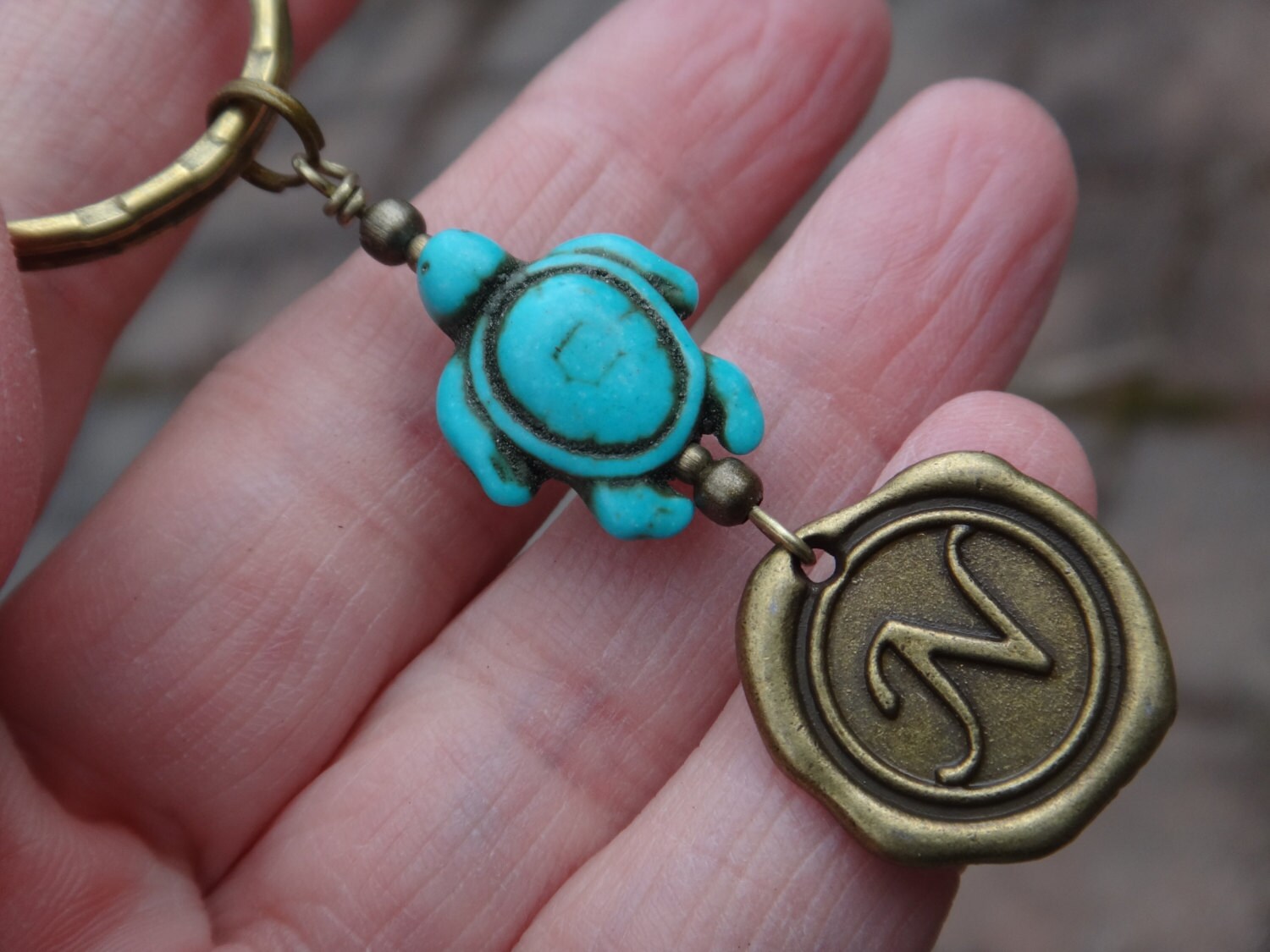 Personalized Keychain. Wax seal and Turtle . Keyring monogram. | Etsy