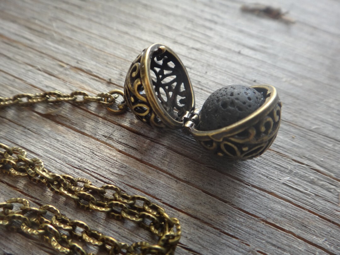 Diffuser Necklace. Filigree Magic Locket. Lava Bead Aromatherapy ...