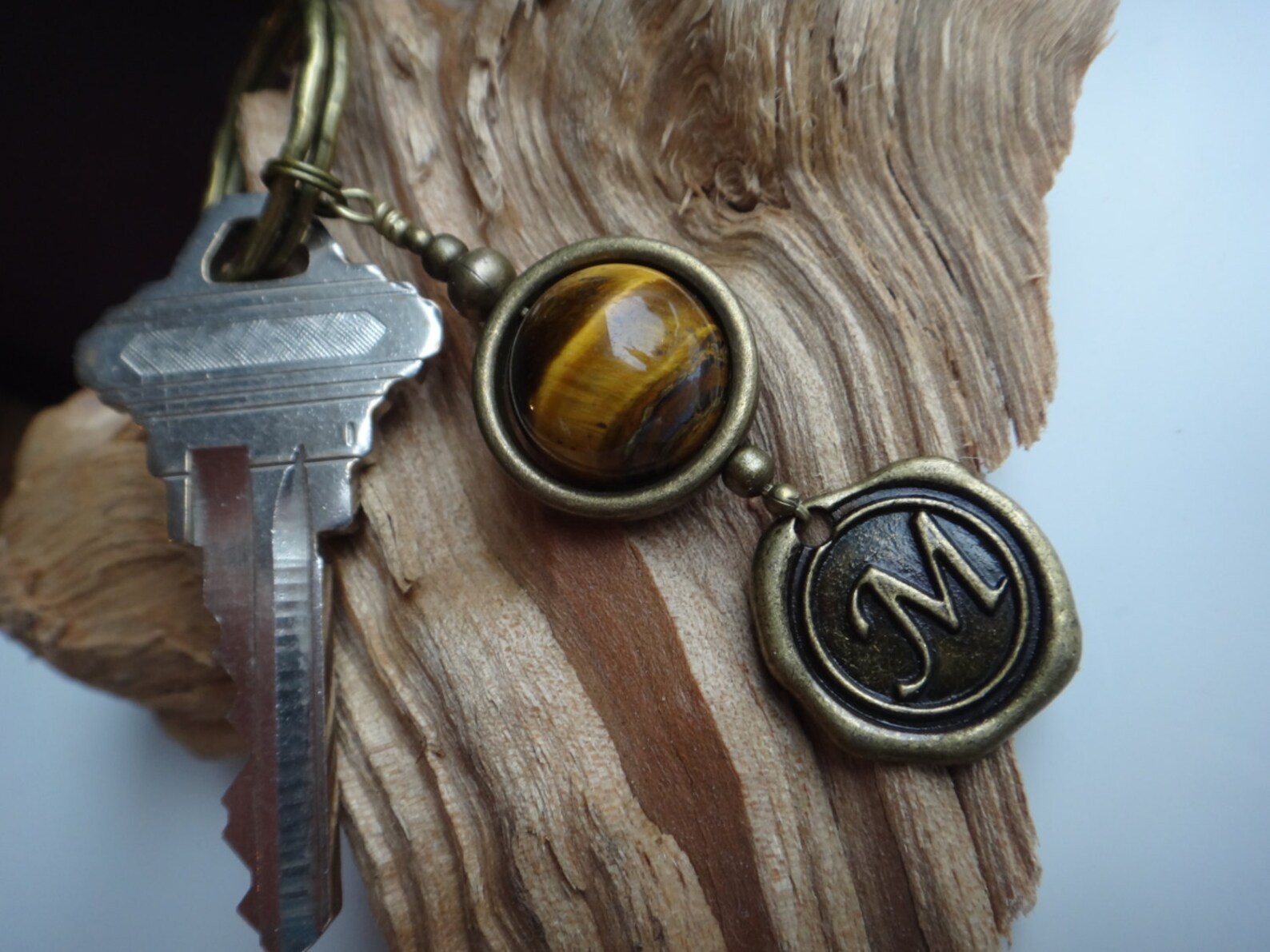Personalized Keychain. Wax Seal and Tiger Eye . Keychain Monogram ...