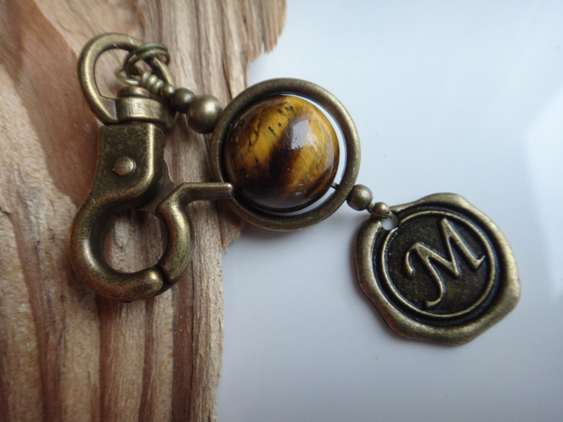 Personalized Keychain. Wax Seal and Tiger Eye . Keychain Monogram ...