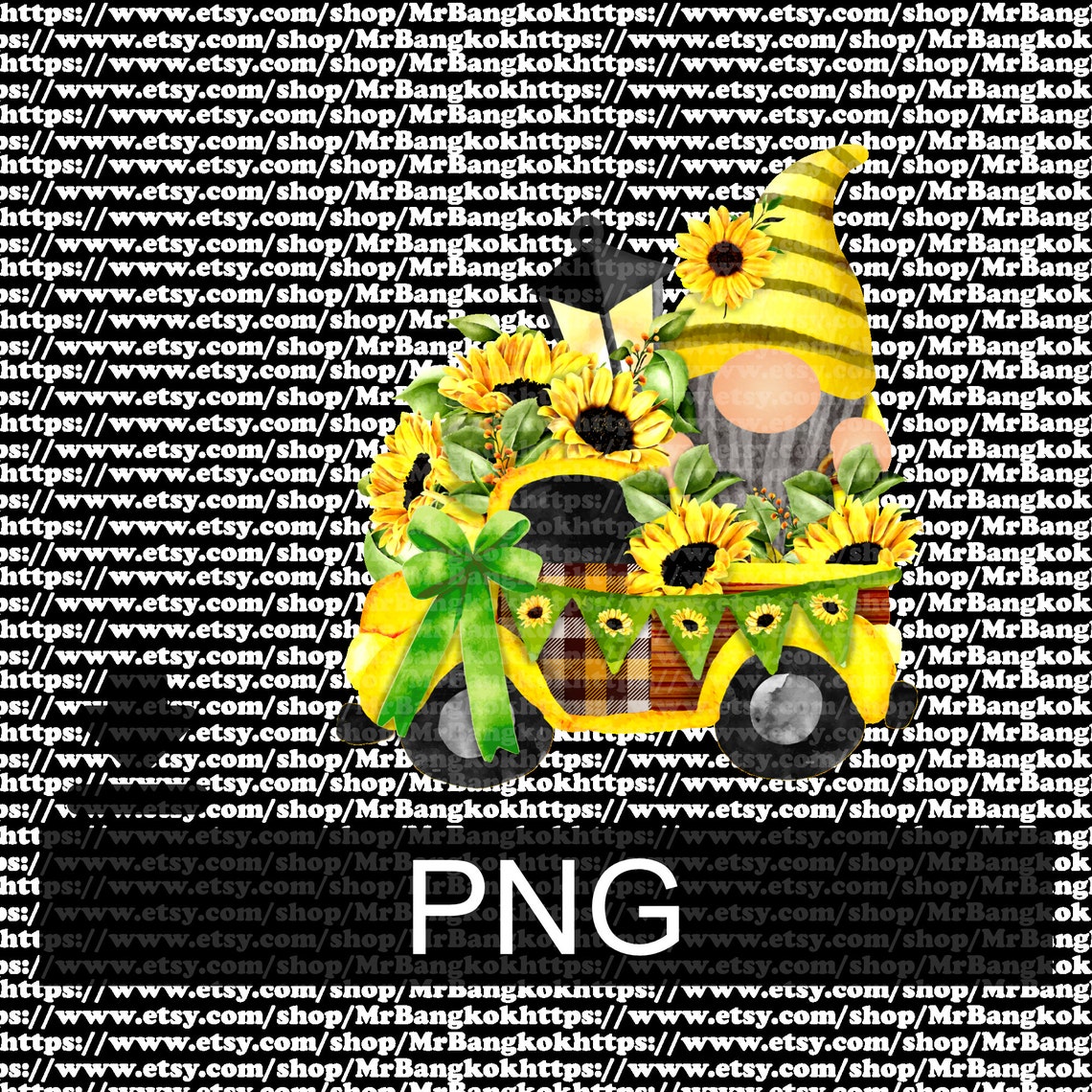 Sunflower Gnome Clipart, Sunflower Gnome Truck Sublimation Design, Cute ...