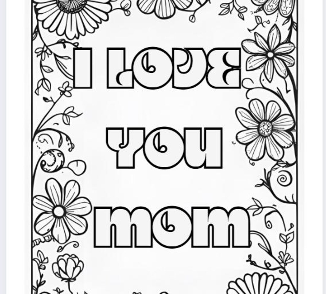 Mother's Day Coloring Pages or Cards Pack of 7 Whimsical Flowers and ...