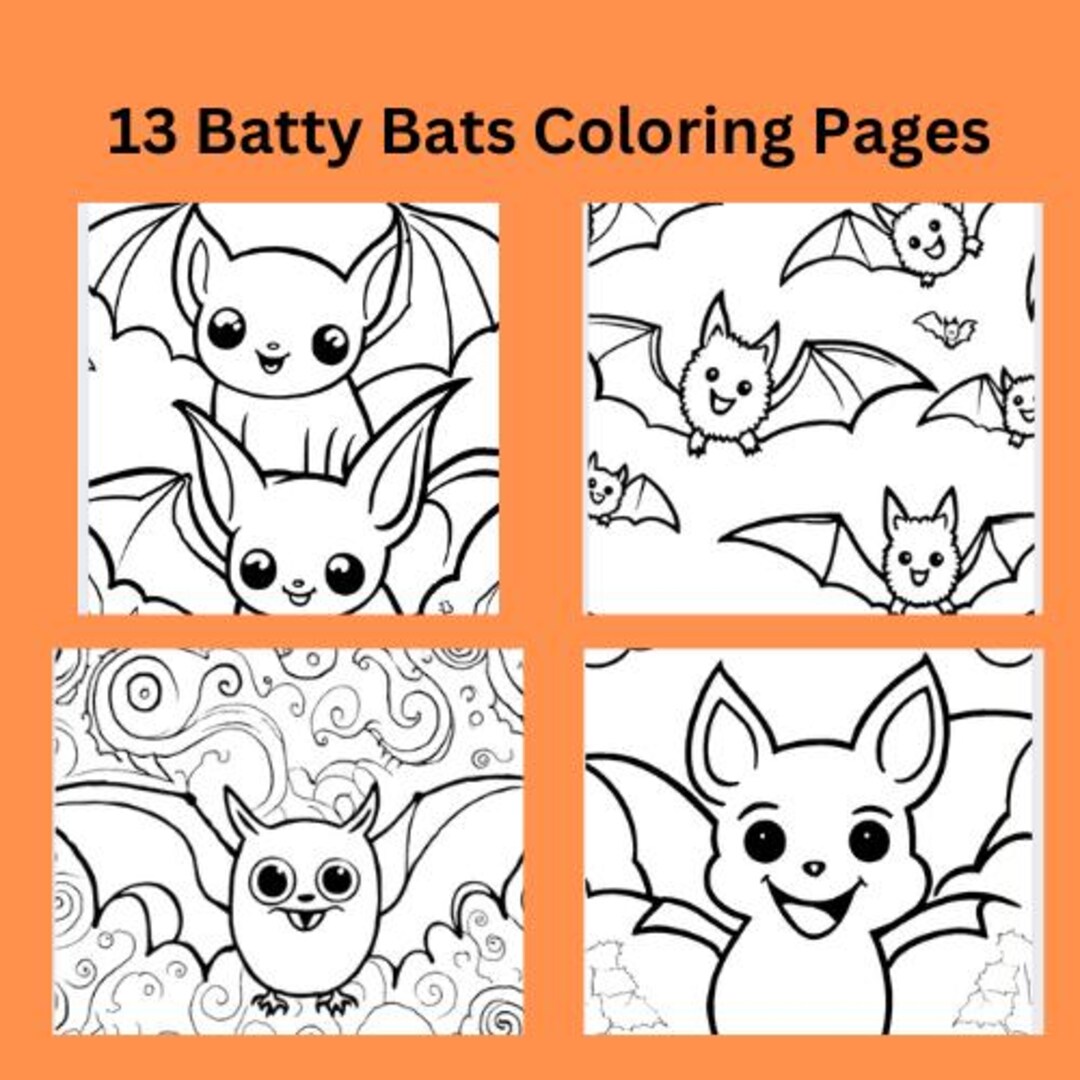 Cute Bats Being Batty Coloring Pages 13 Printable PDF Pages for ...