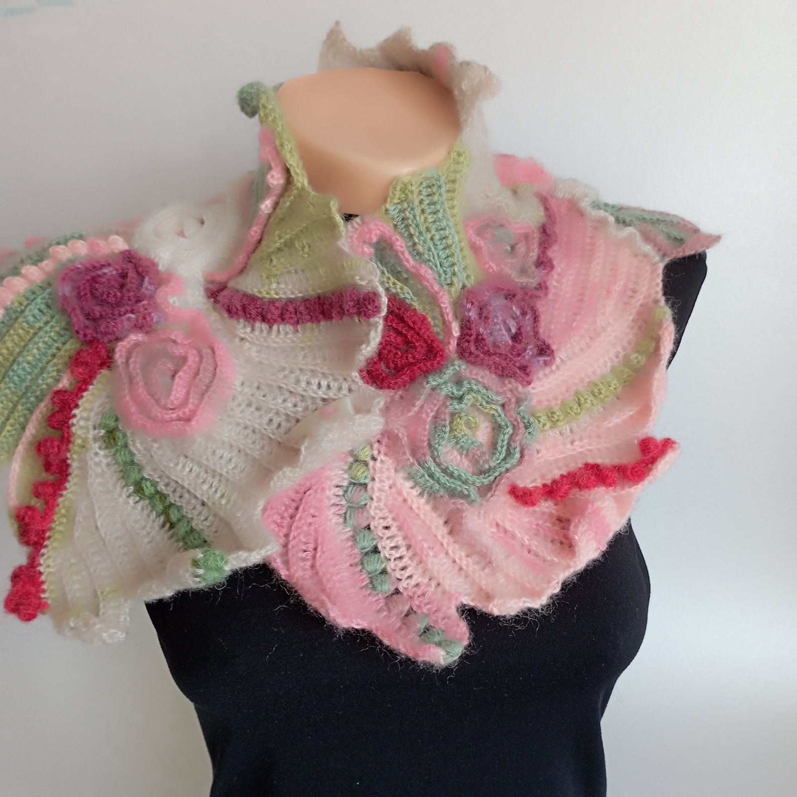 Crochet Scarf Roses, Freeform Crochet Scarf, Women Crochet Scarf, - Etsy